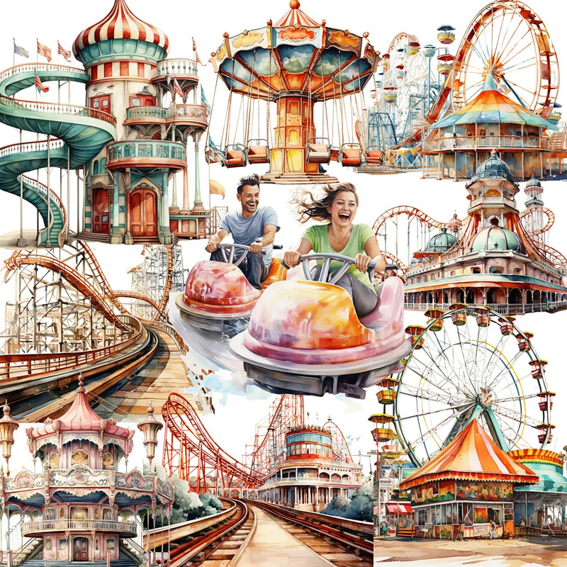12Pcs-Pack-Amusement-Park-Roller-Coaster-Sticker-DIY-Craft-Scrapbooking ...