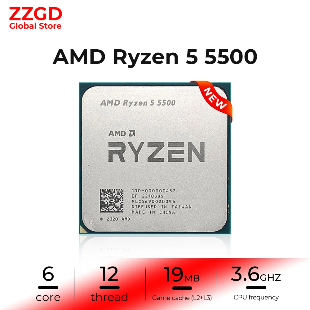 Amd novo ryzen 5 5500 r5 5500 3.6ghz 6-core processador cpu de 12 ...