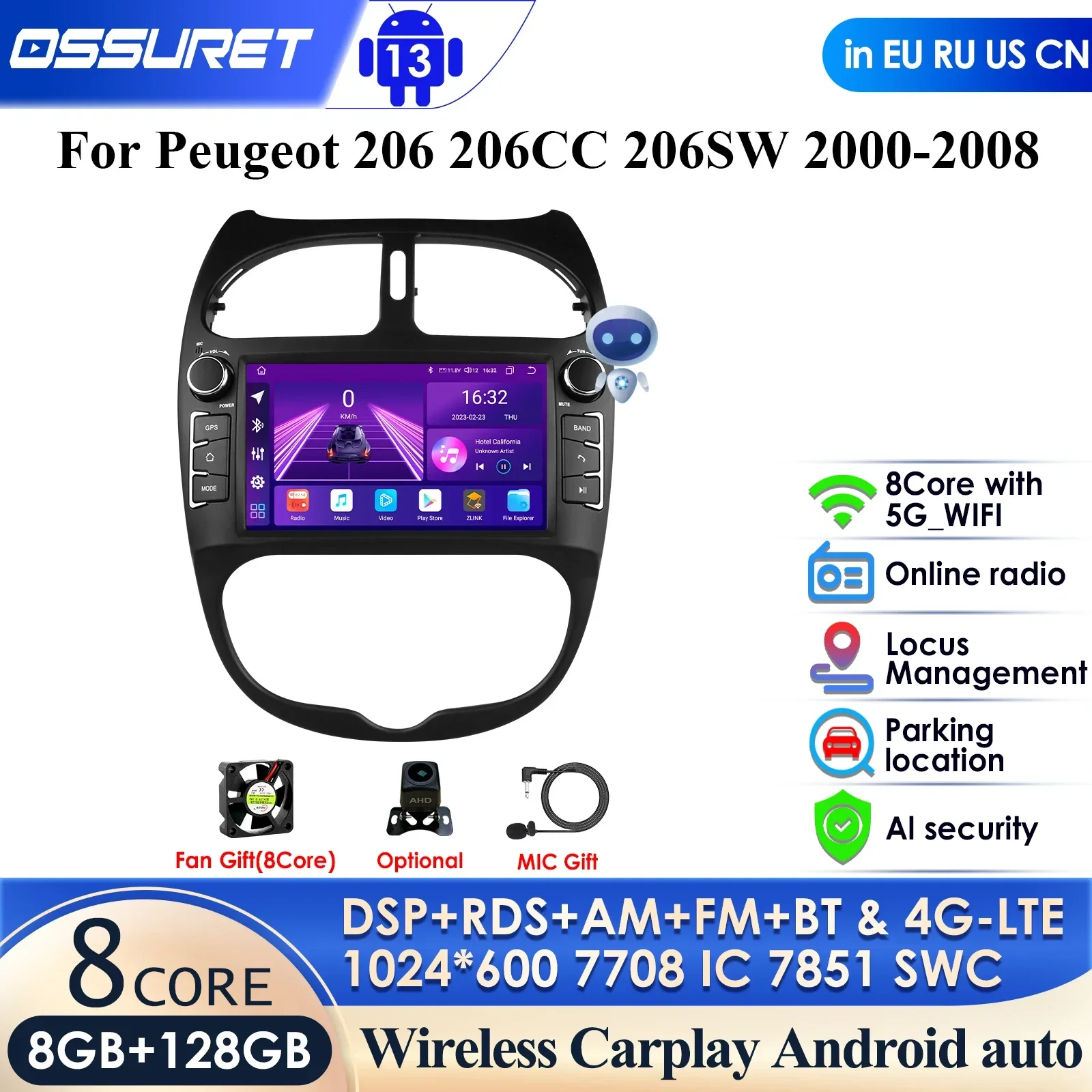 2din-Android-13-Car-Radio-for-PEUGEOT-206-206CC-206SW-2000-2008-Auto ...