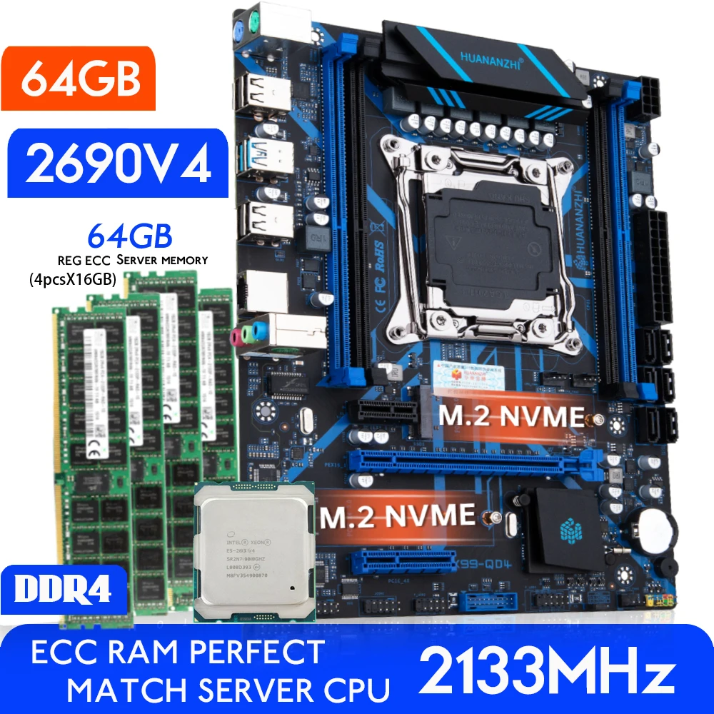 HUANANZHI QD4 Motherboard with combo kit set XEON E5 2690 V4 64GB ...