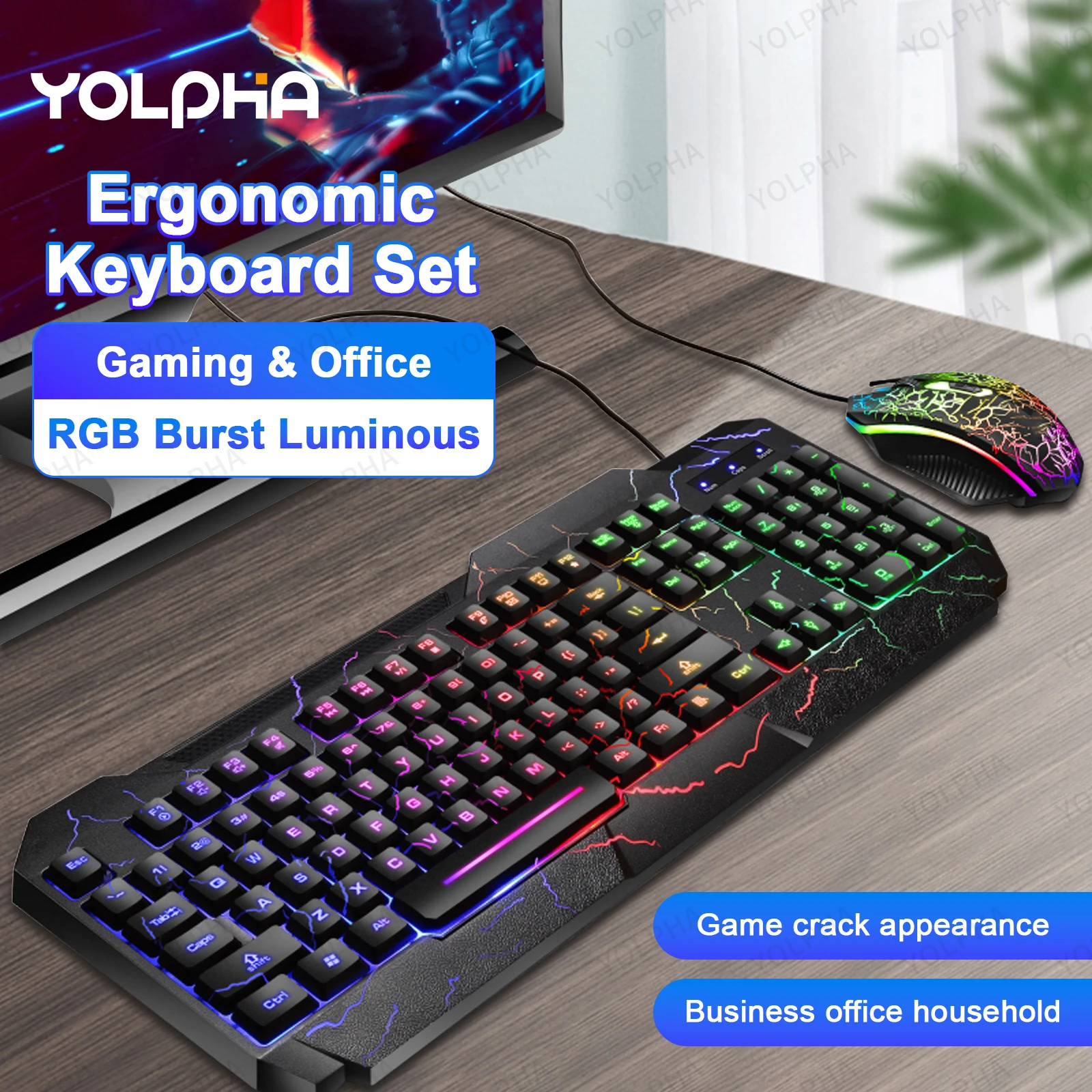 Crack-Rainbow-Glow-Gaming-Keyboard-Mouse-Set-with-Backlight-Luminous ...