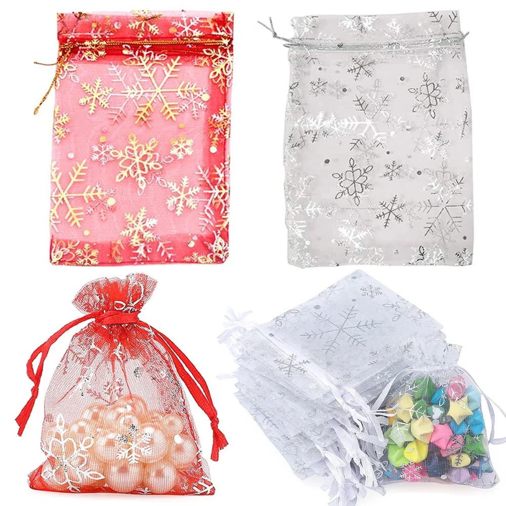 50pcs-Lot-7x9-9x12-10x15cm-Jewelry-Bags-Snowflake-Print-Pattern-Organza ...