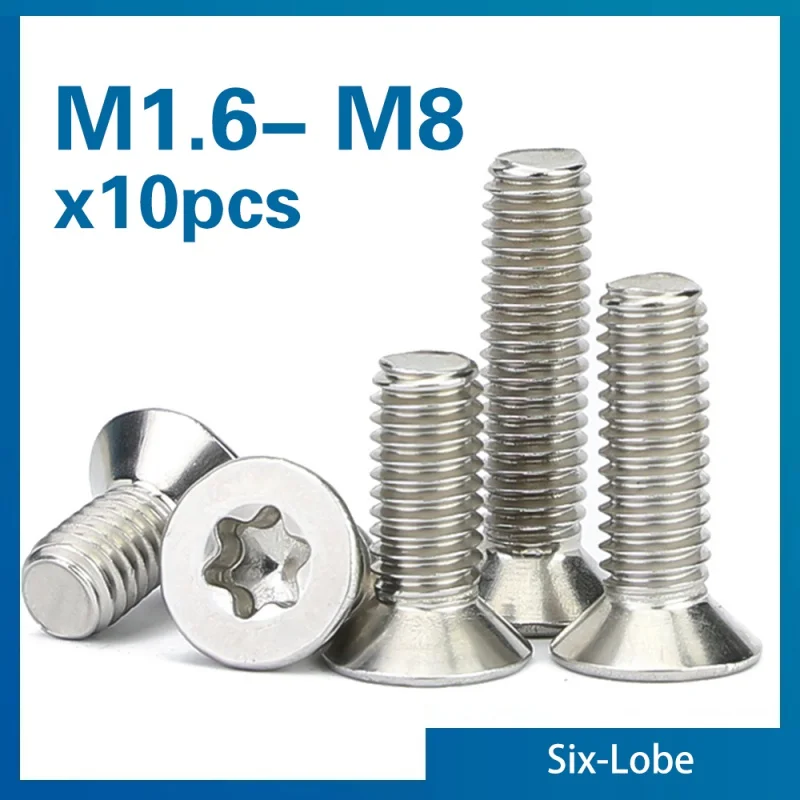 10pcs/lot Six-Lobe Torx Flat Countersunk Head Screw Bolt M1.6 M2 M2.5 ...