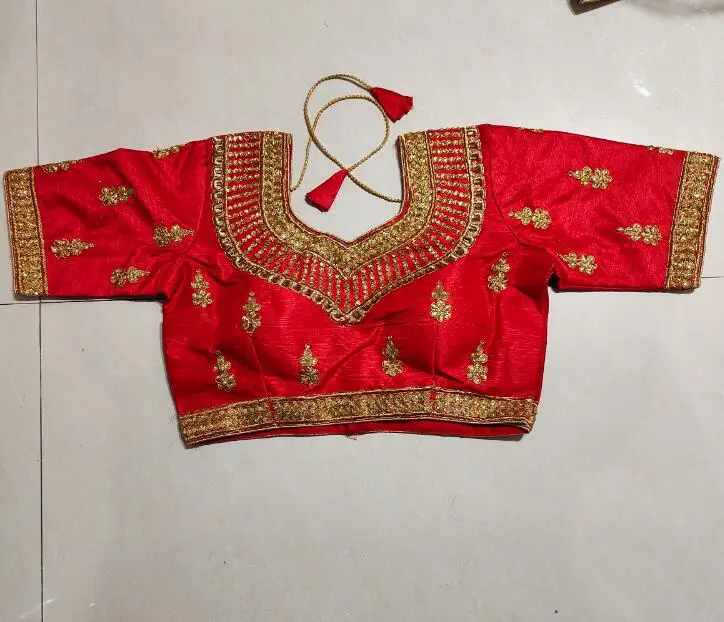 Traditional Indian Sari Top Women Shirt Summer Gold Thread Embroidery ...