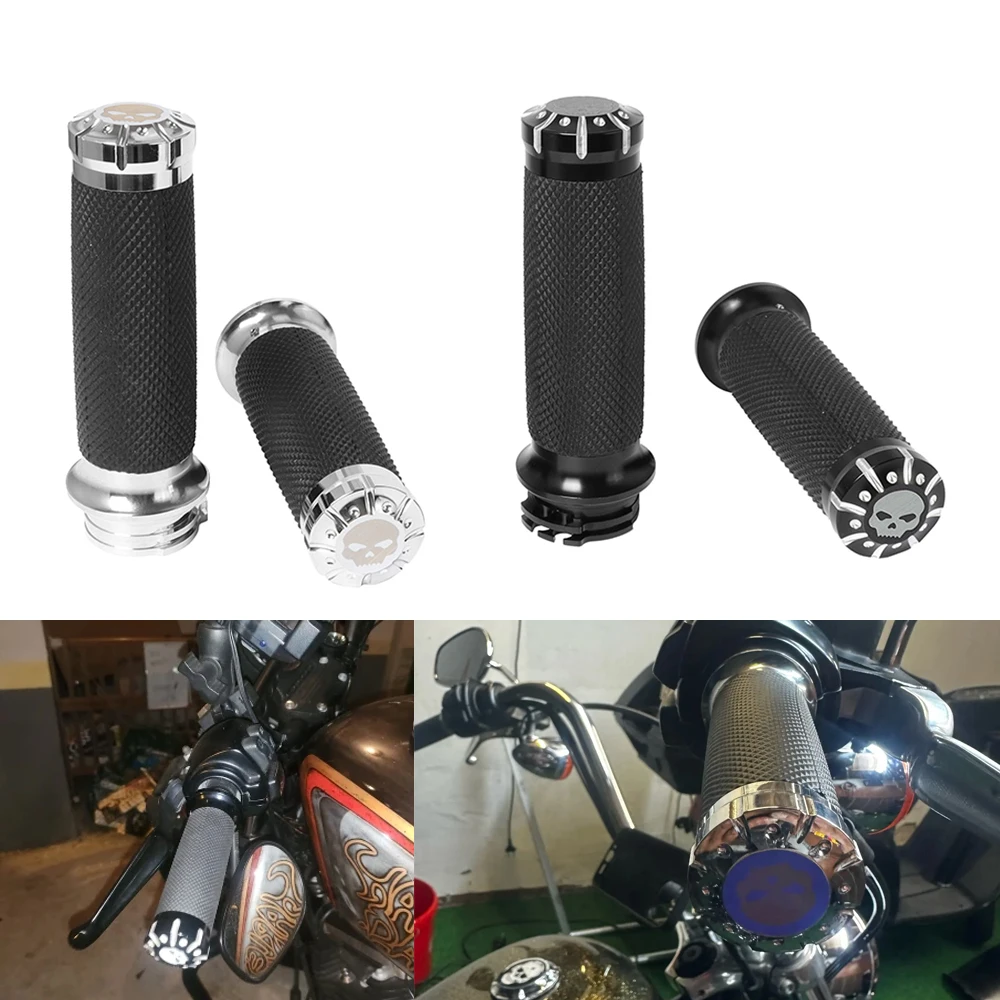 1-25mm-Black-Motorcycle-Handlebar-Hand-Grip-Handle-Bar-Grips-For-Harley ...