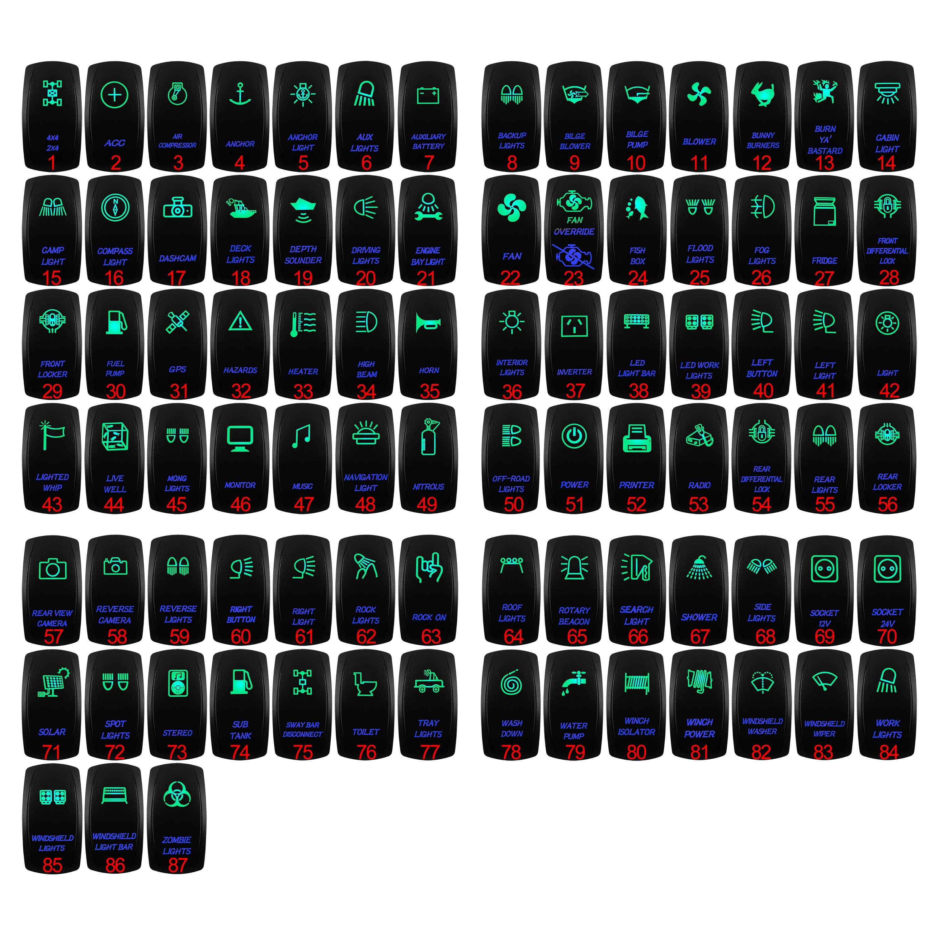 Green / Blue Boat Switch 12V-24V 3 PIN SPST ON-OFF Waterproof Car ...