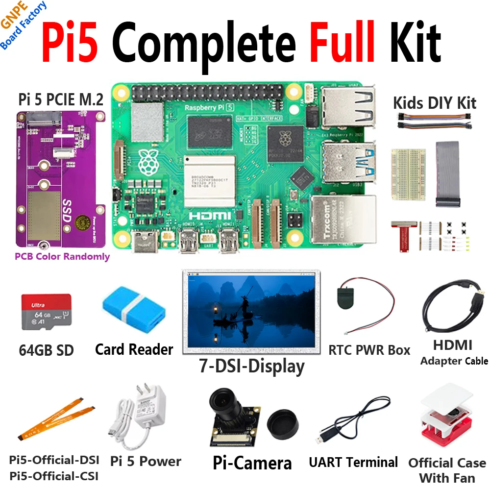 Raspberry-Pi-5-Complete-Full-Kit-PCIE-NVME-SSSD-LCD-CASE-Power-DIY-UART ...