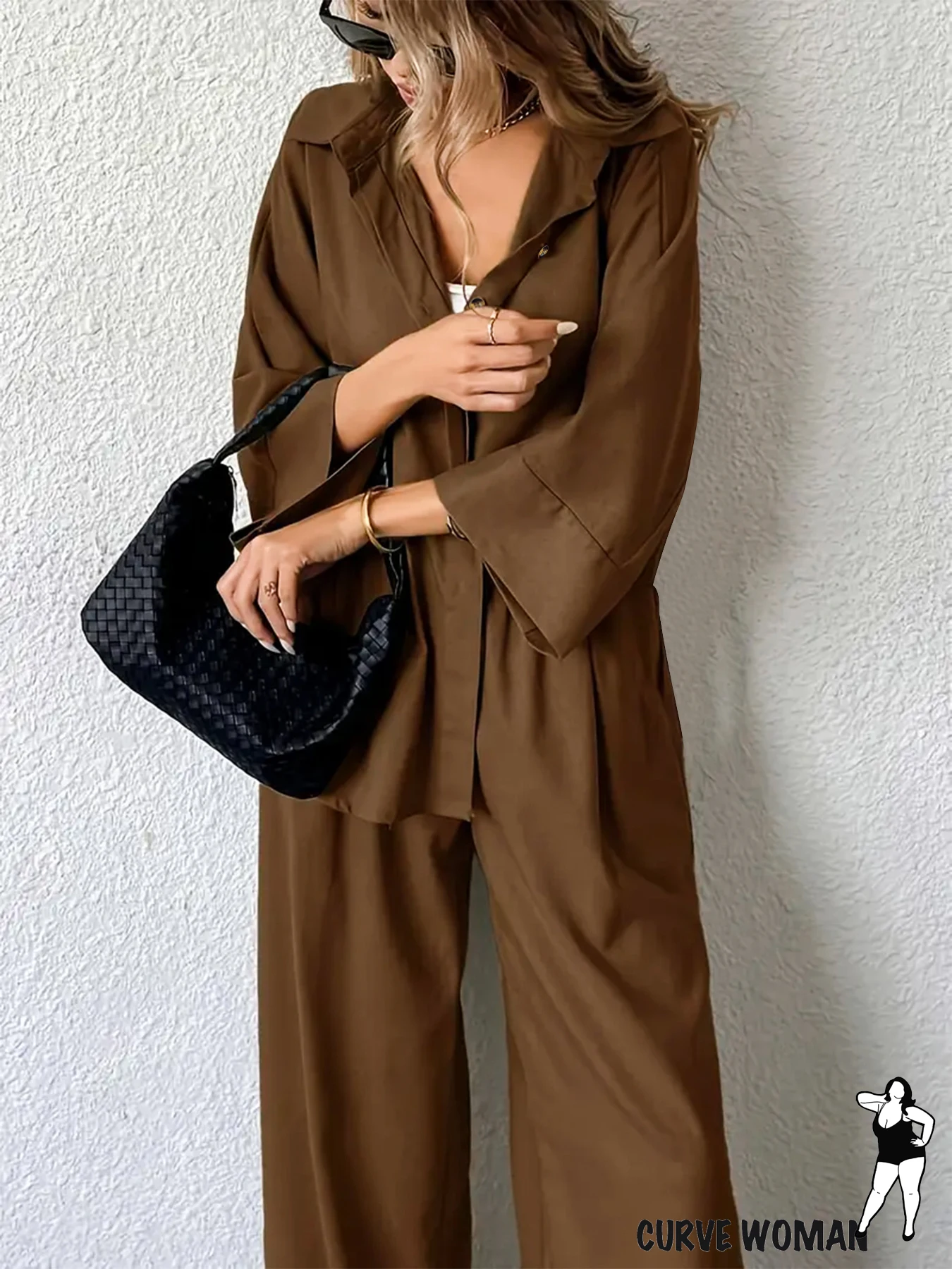 Traje de talla grande cárdigan de color sólido top de solapa de manga ...