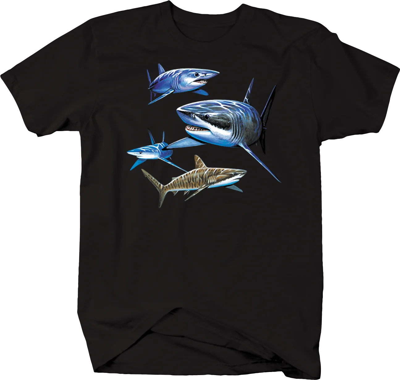 Shark-Pack-in-the-Deep-Blue-Sea-Water-Great-White-Tiger-Shark-T-Shirt ...