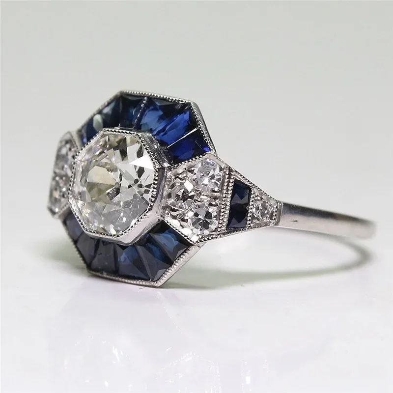 Classic Irregular Ladder Sapphire Women's Ring For Party Anniversary ...