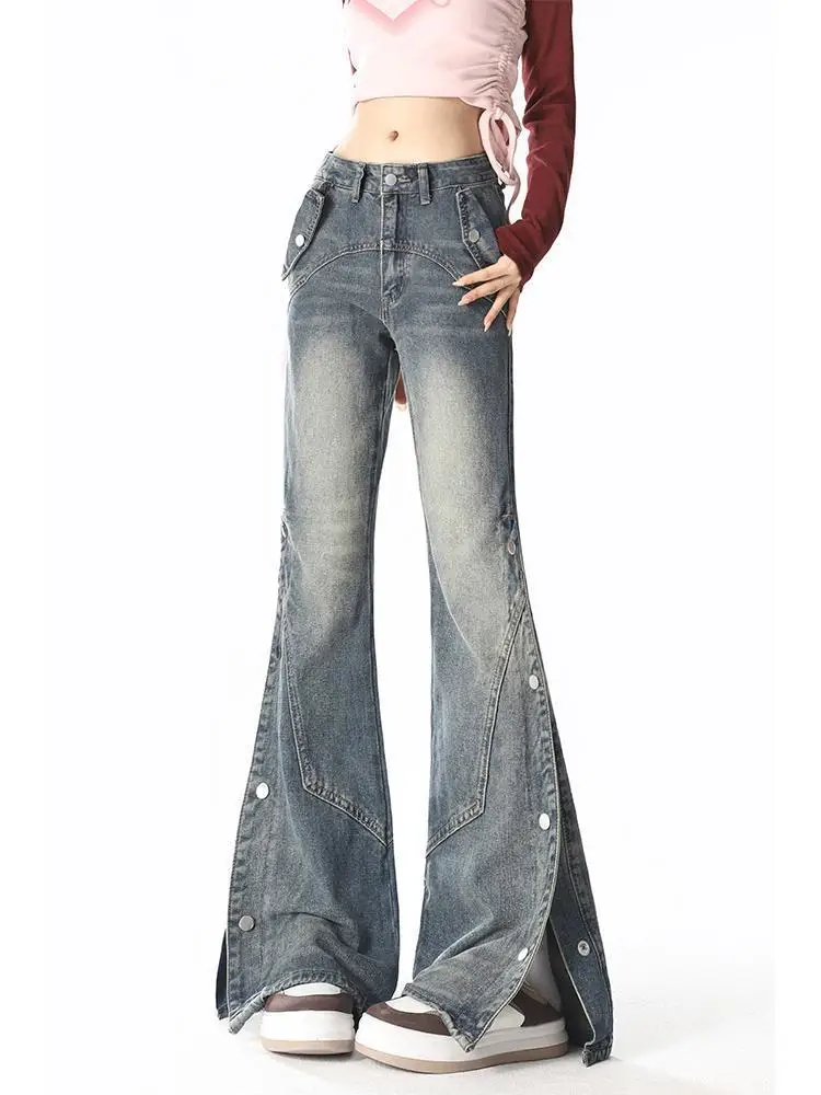 American-retro-micro-flared-women-jeans-in-high-street-Gothic-split ...