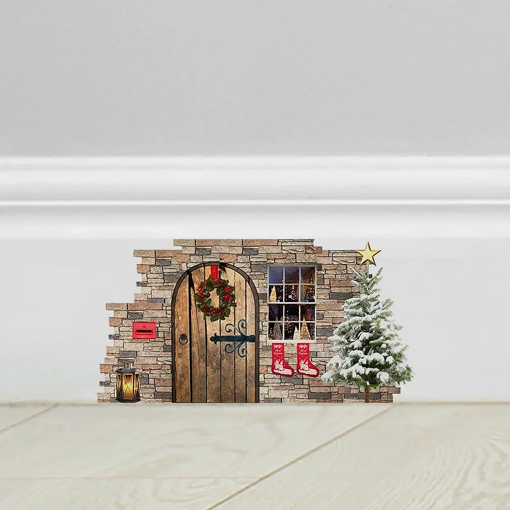 Christmas Elf Cottage Wall Sticker Self-adhesive Living Room Background ...