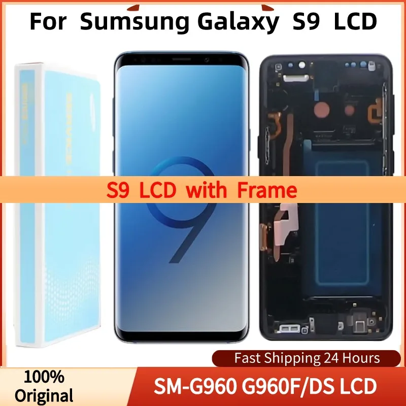 100% 오리지널 5.8 인치 AMOLED 디스플레이, 삼성 갤럭시 S9 LCD, 프레임 SM G960 G960F LCD 터치 스크린 디지타이저 어셈블리, 도트 포함 ...
