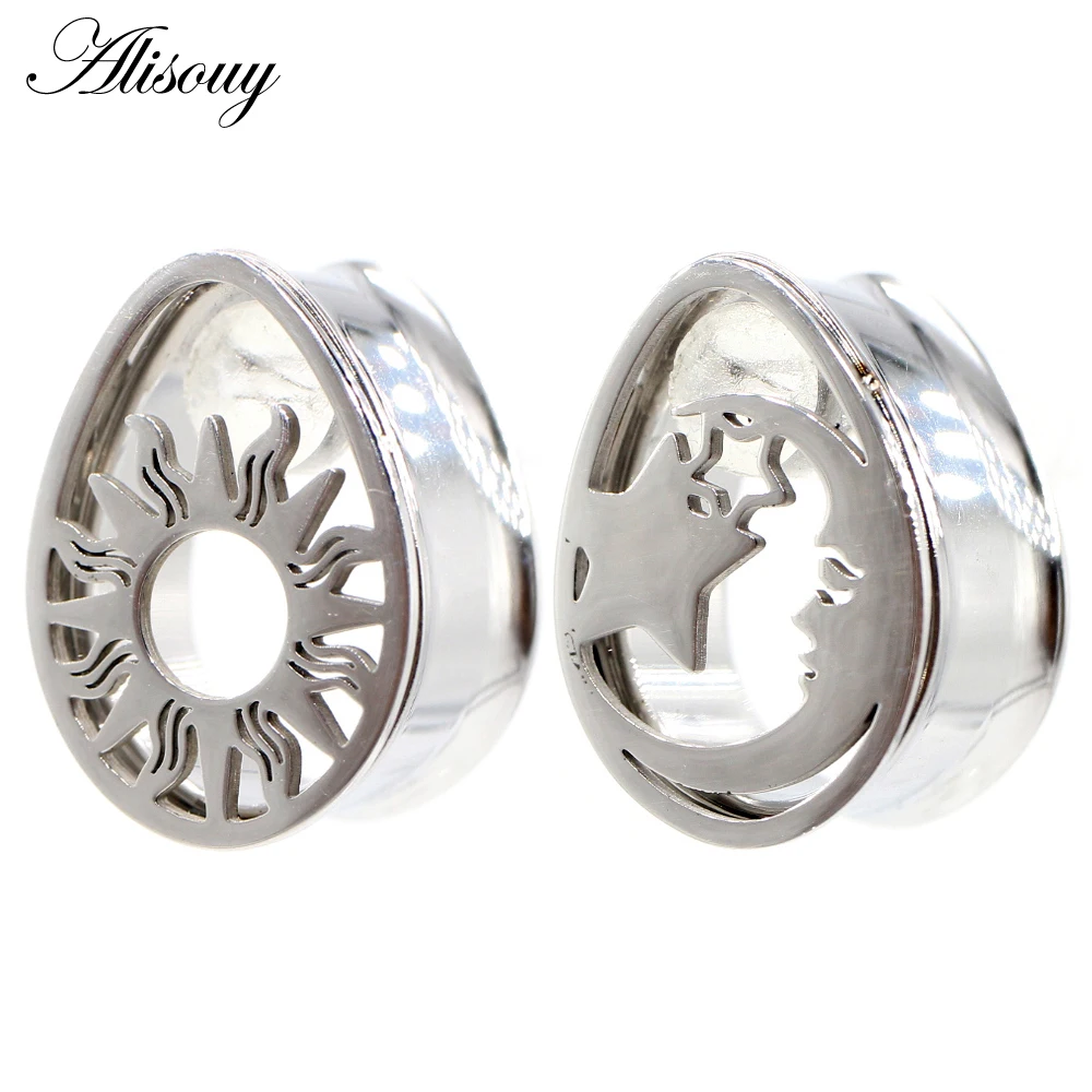 Alisouy-2pcs-Stainless-Steel-Water-Drop-Star-Moon-Sun-Ear-Tunnels-Plugs ...