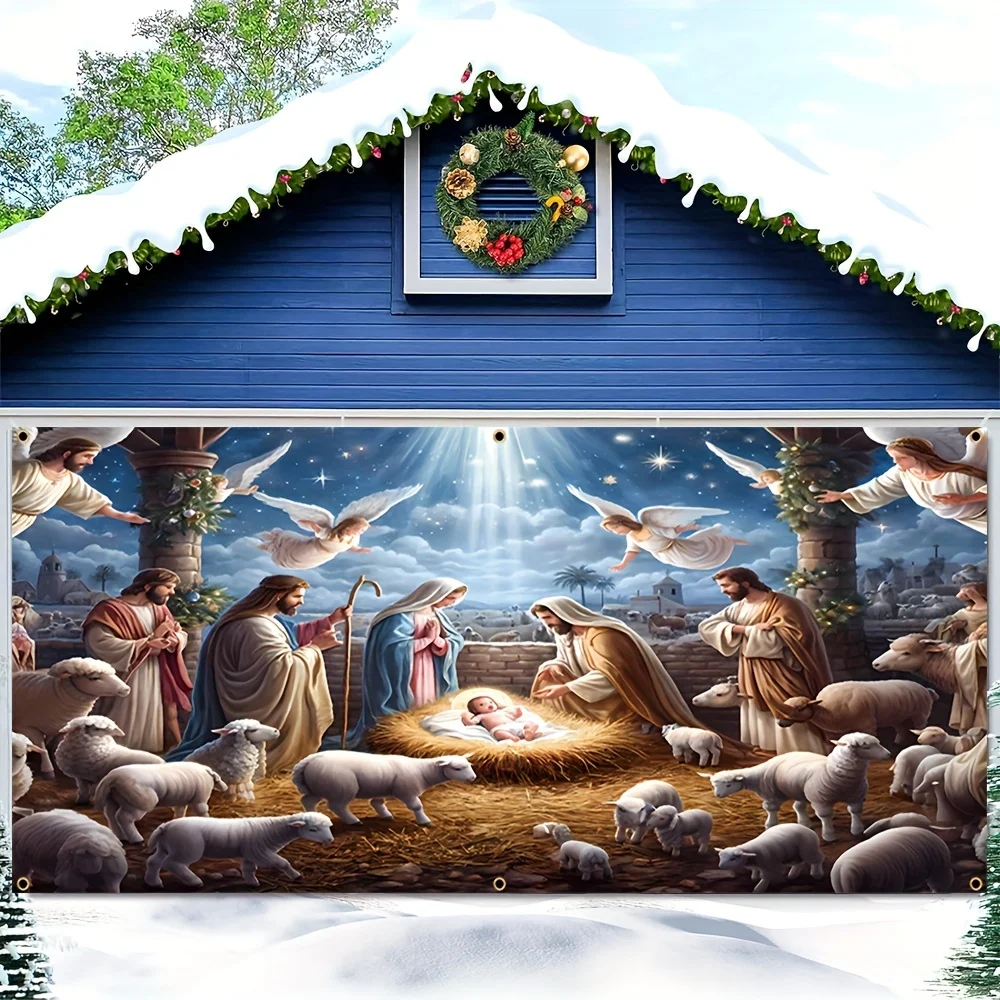 Christmas Nativity Scene With Baby Jesus Mary Joseph Angels And ...