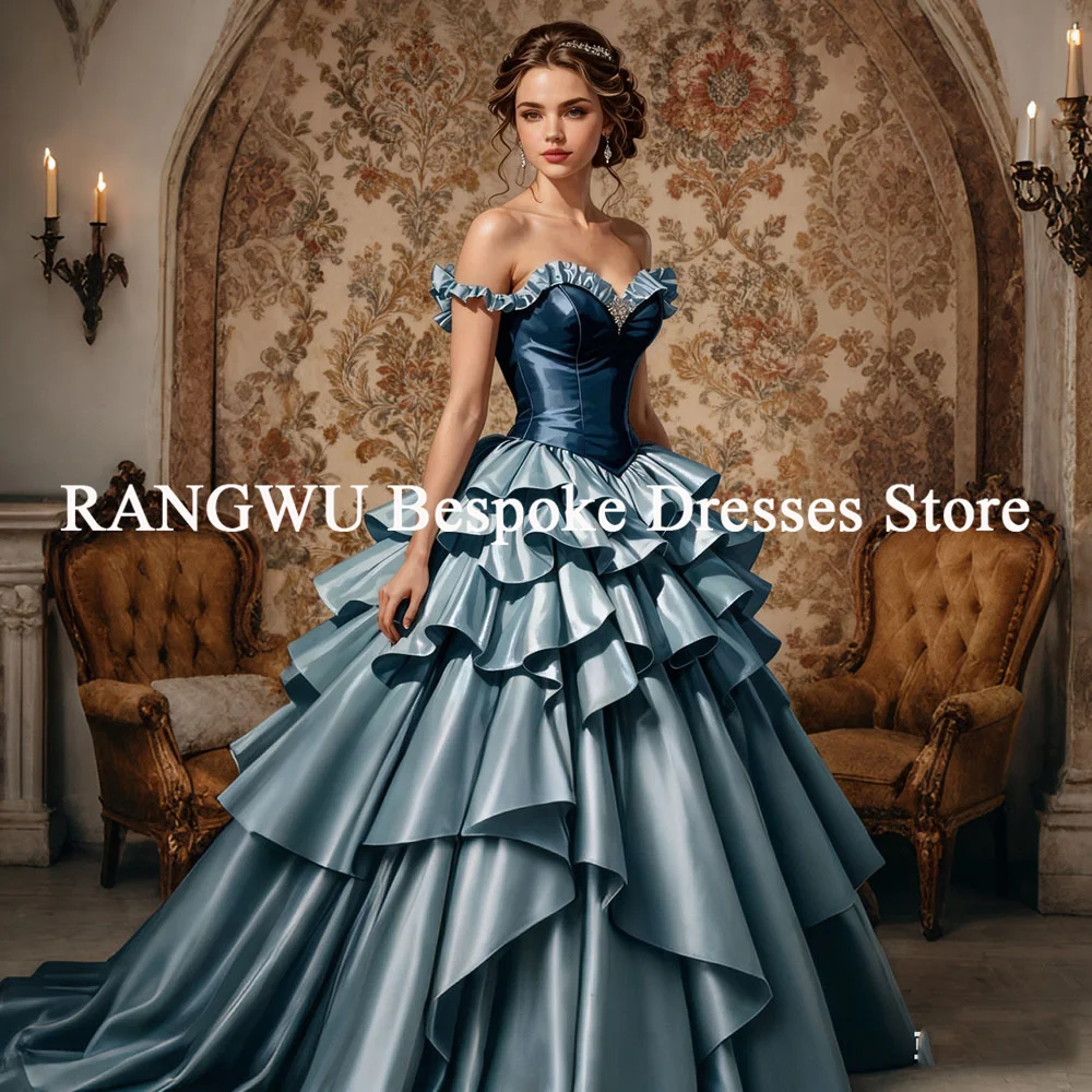 Vintage Victorian Medieval Prom Dress Tiered Ruffles Corset Blue Gothic ...