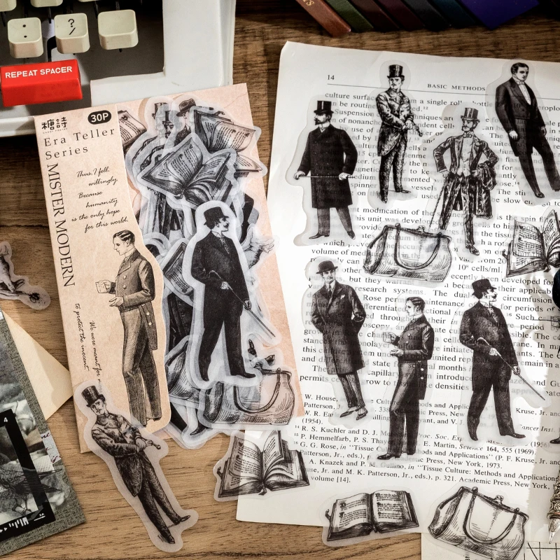 Yoofun-30pcs-pack-Vintage-Black-Characters-Stickers-Retro-Parchment ...