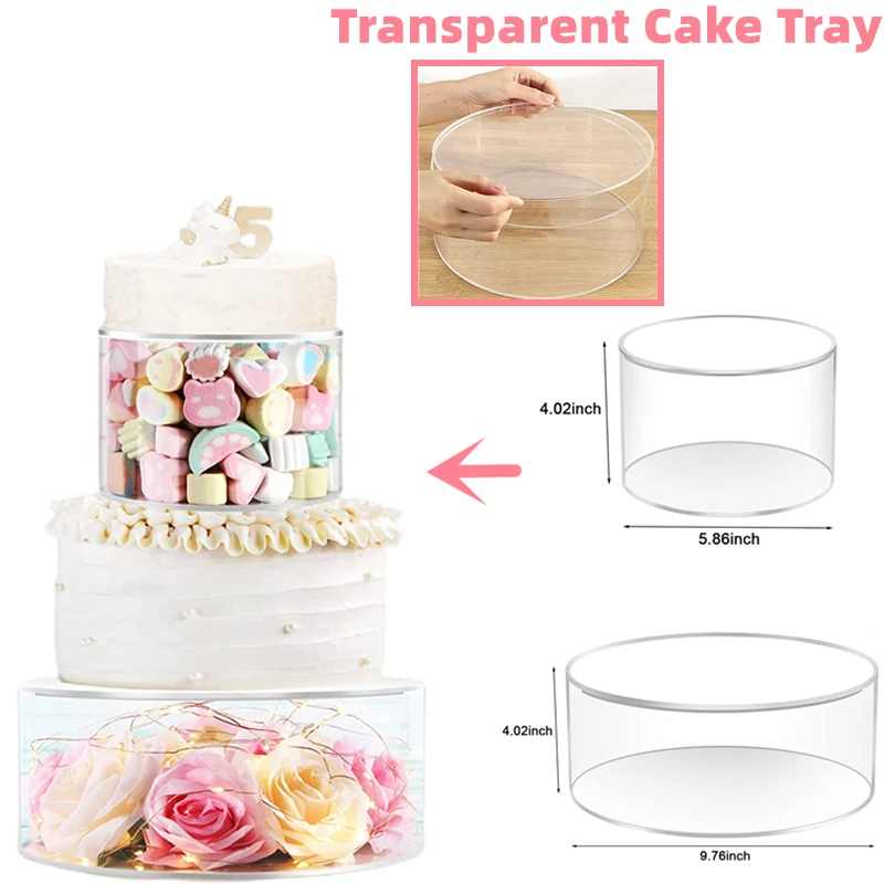 Clear Acrylic Cake Stand Display Board Round with Lid Fillable Cake ...
