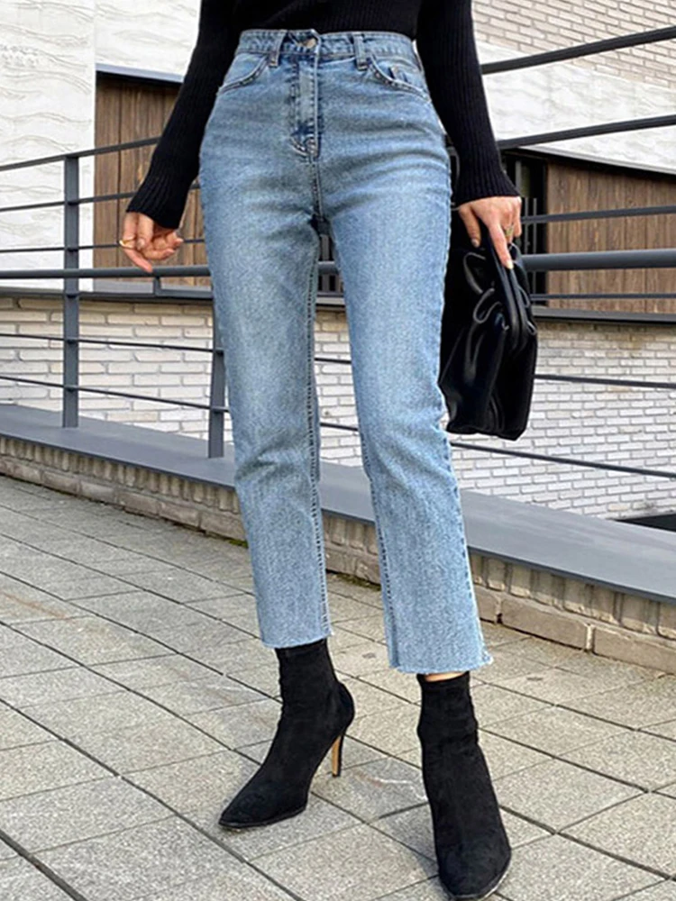 Classic-Jeans-For-Women-High-Waist-Ankle-Length-Straight-Pants-Fashion ...