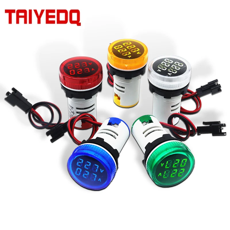 Round LED Dual Display AC Amp Volt Mini Digital AC 50 500v Indicator ...