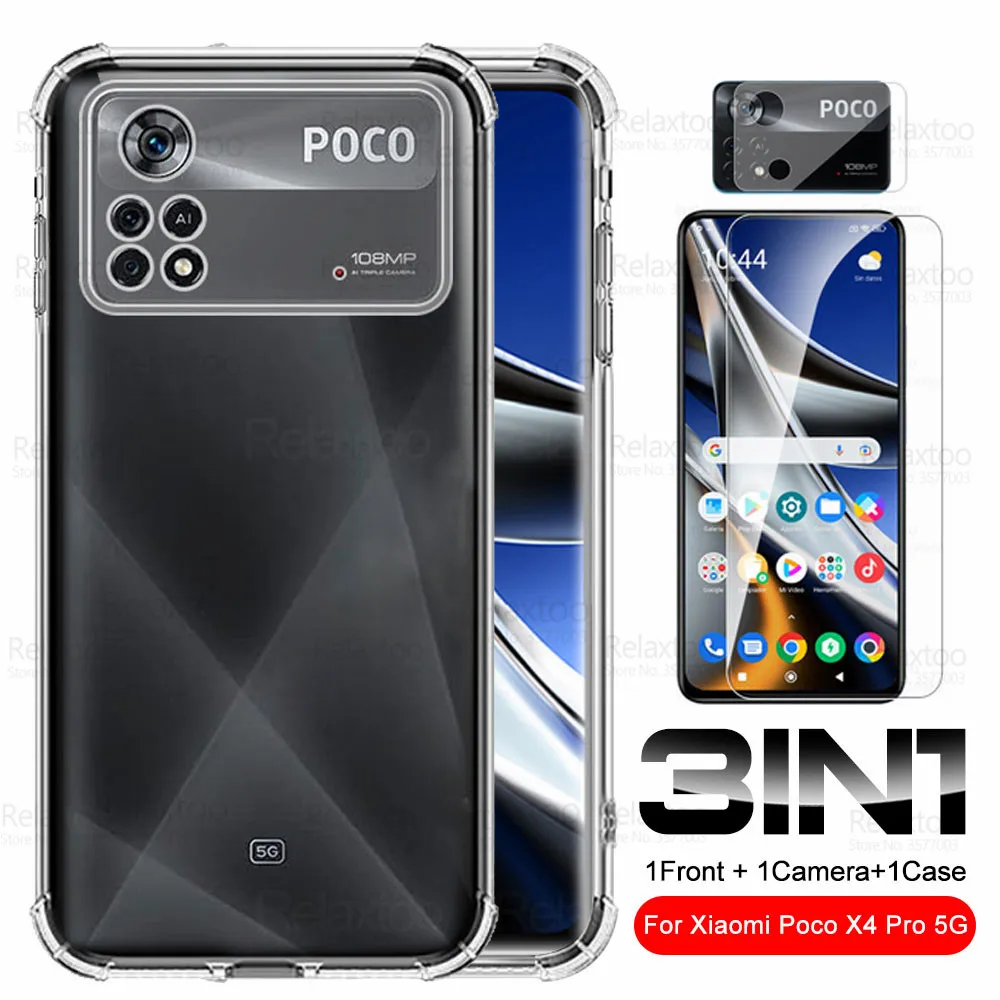 3in1 Camera Tempered Glass Soft Clear Case For Xiaomi Poco X4 Pro 5g ...