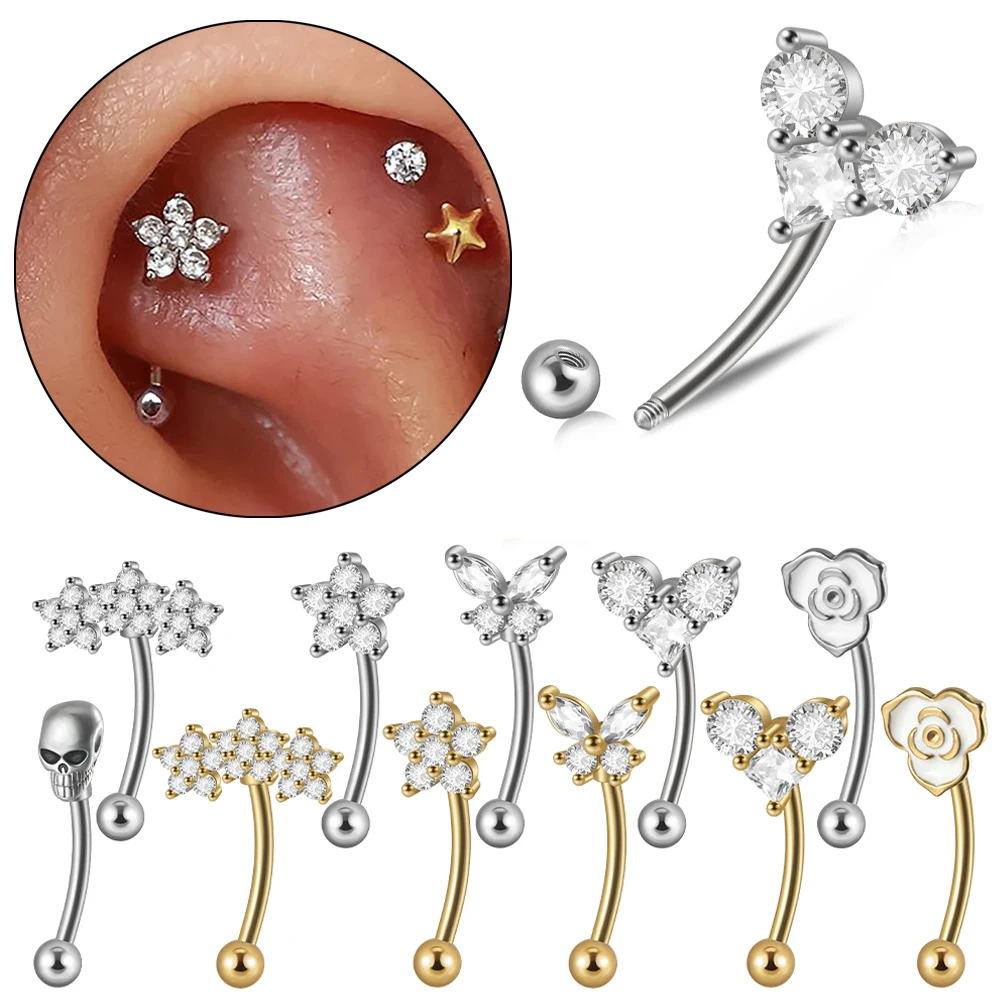 1-Uds-Piercing-de-flor-de-cristal-Piercing-de-acero-inoxidable-con ...