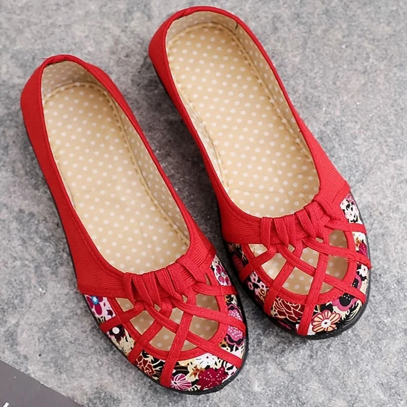 2022 New Women Flat Shoes Casual Hollow Mesh Cloth Loafers Slip on ...