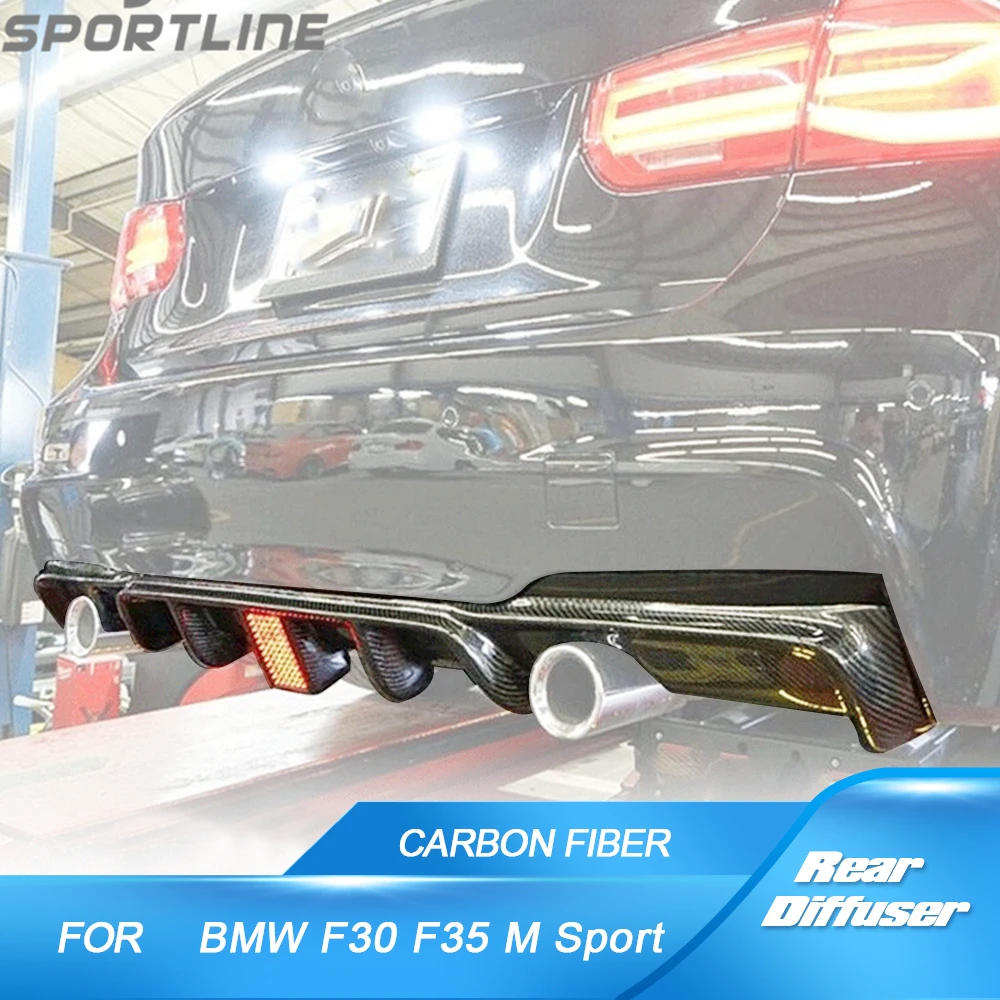 Carbon-Fiber-FRP-Rear-Diffuser-With-LED-Light-For-BMW-3-Series-F30-F35 ...