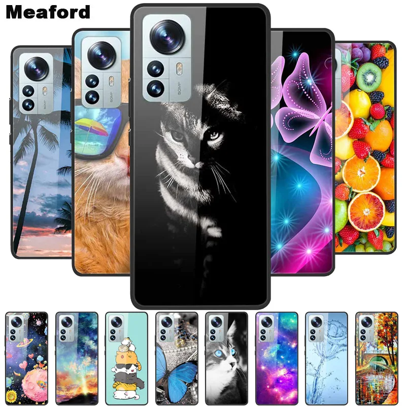 For Xiaomi 12X 12 Pro 5G Case Marble Tempered Glass Hard Back Cover for ...