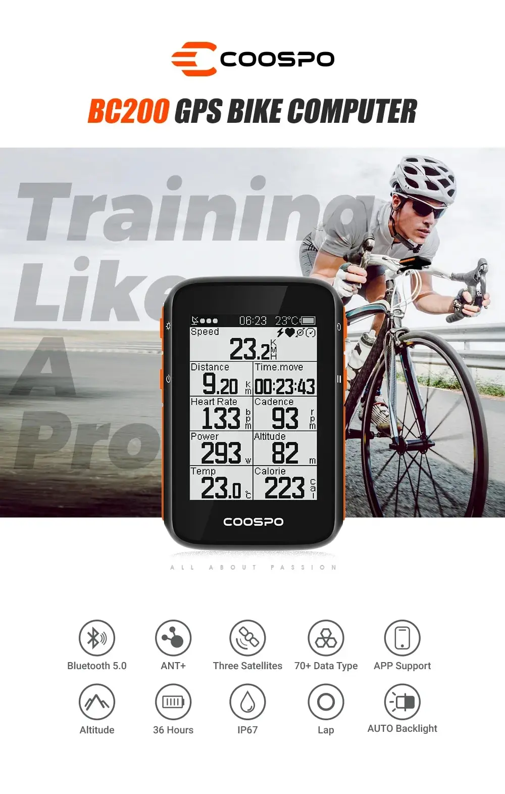 COOSPO BC200 Wireless Bicycle Computer GPS Bike Speedometer – Outdoor Gear & Equipment | The ...