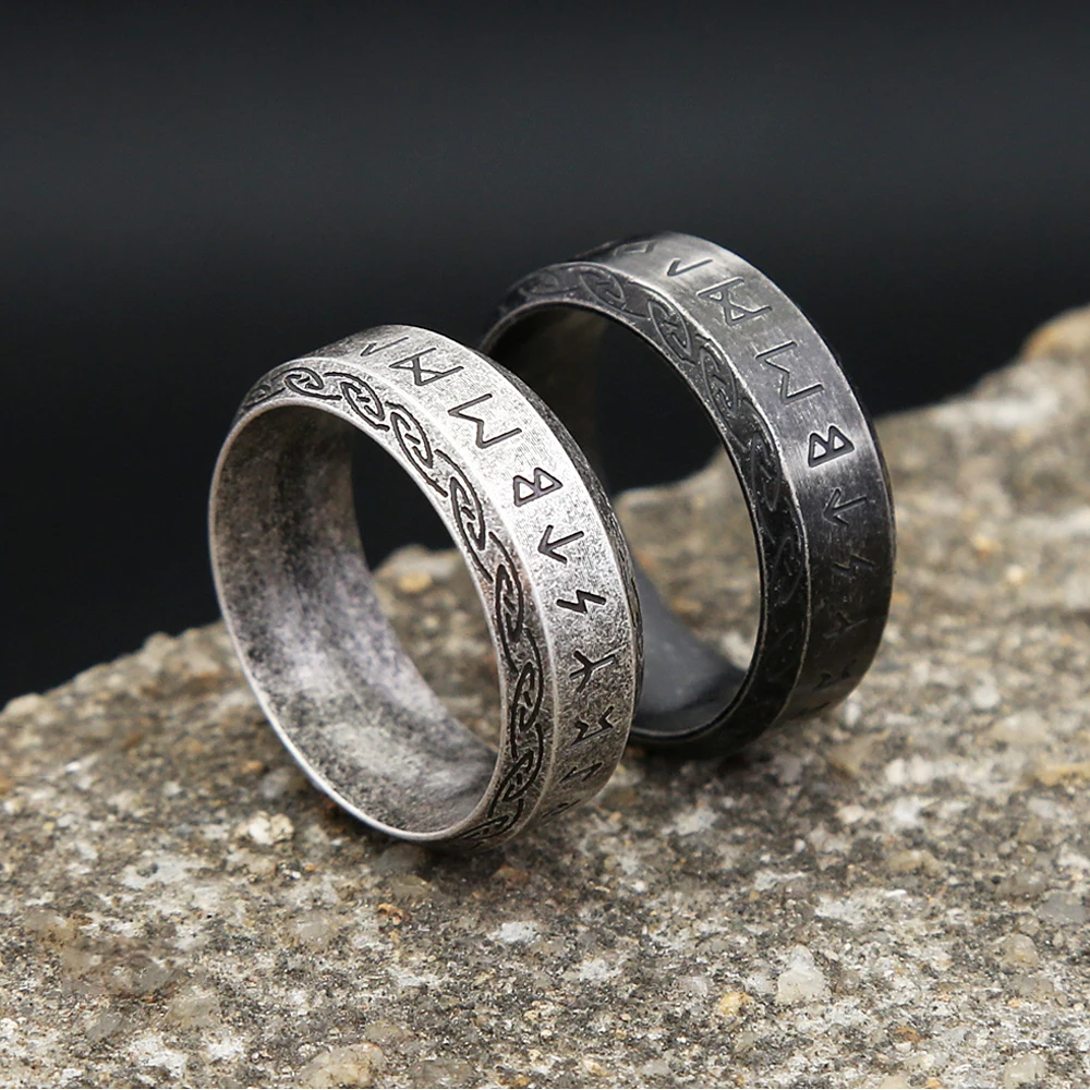 Vintage Norse Odin Vikings Rune Ring Punk Simple Stainless Steel Viking ...
