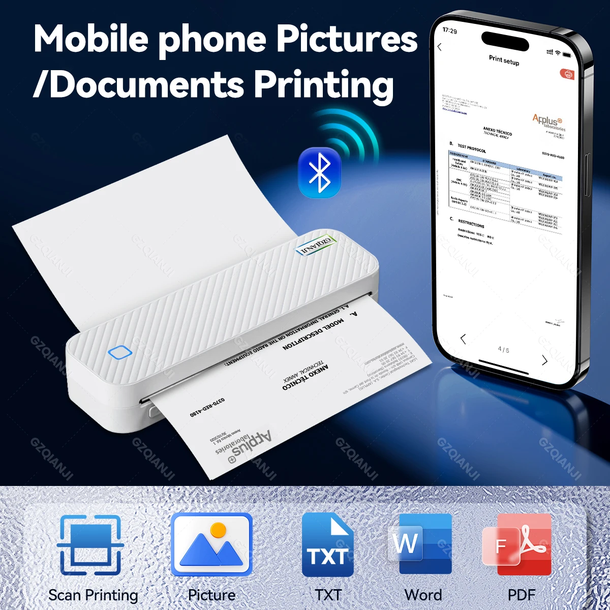 Mobile Printer Compatible Phone Laptop Portable A4 Thermal Printer ...