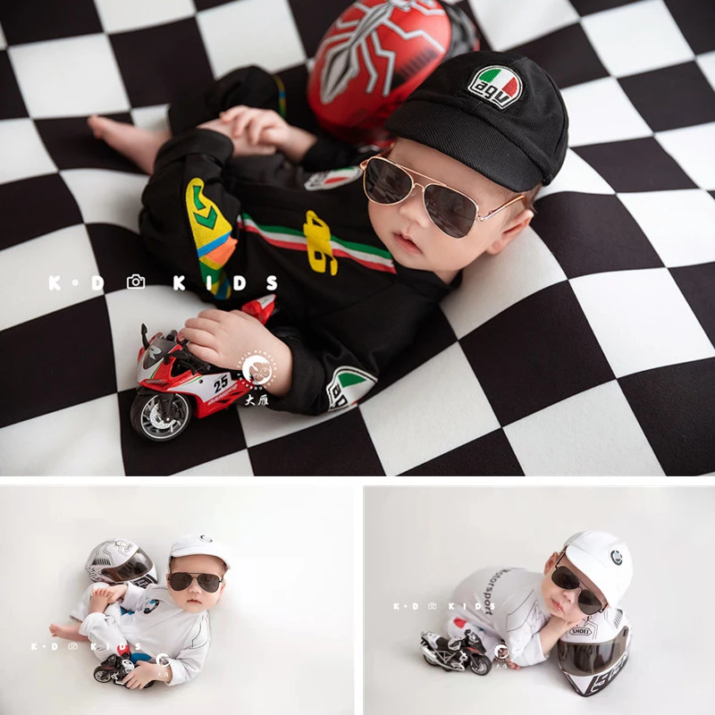 2022 Newborn Photography Props Boy Motorcycle Racing Suit Helmet Baby ...
