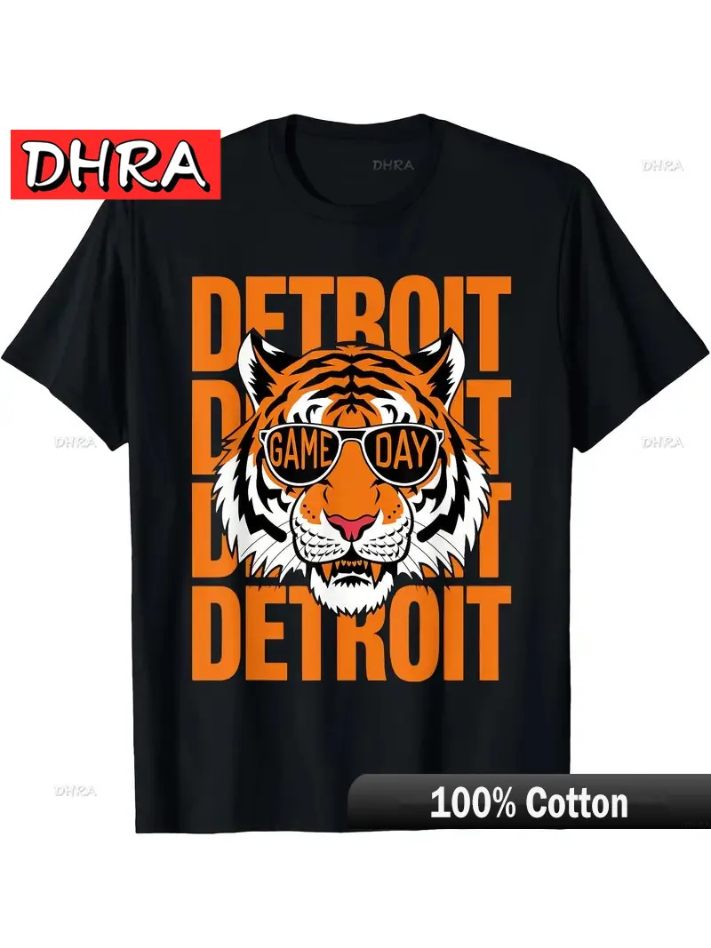Vintage Detroit Game Day Graphic Cotton T-Shirt Black with Orange Tiger ...