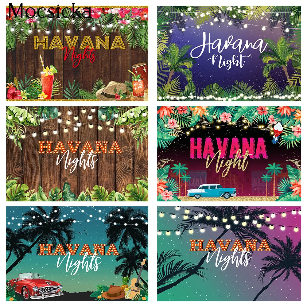 Havana-Nights-Backdrop-Tropical-Hawaii-Green-Leaves-Aloha-Background ...