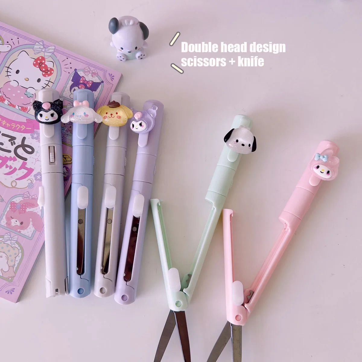 Kawaii Kuromi My Melody Cinnamoroll Folding Pen Type Portable Scissors ...