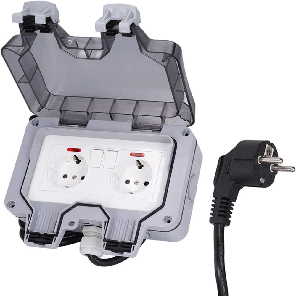 IP66 Weatherproof Thickened Wall Socket with 5M Extension Wire EU Plug ...