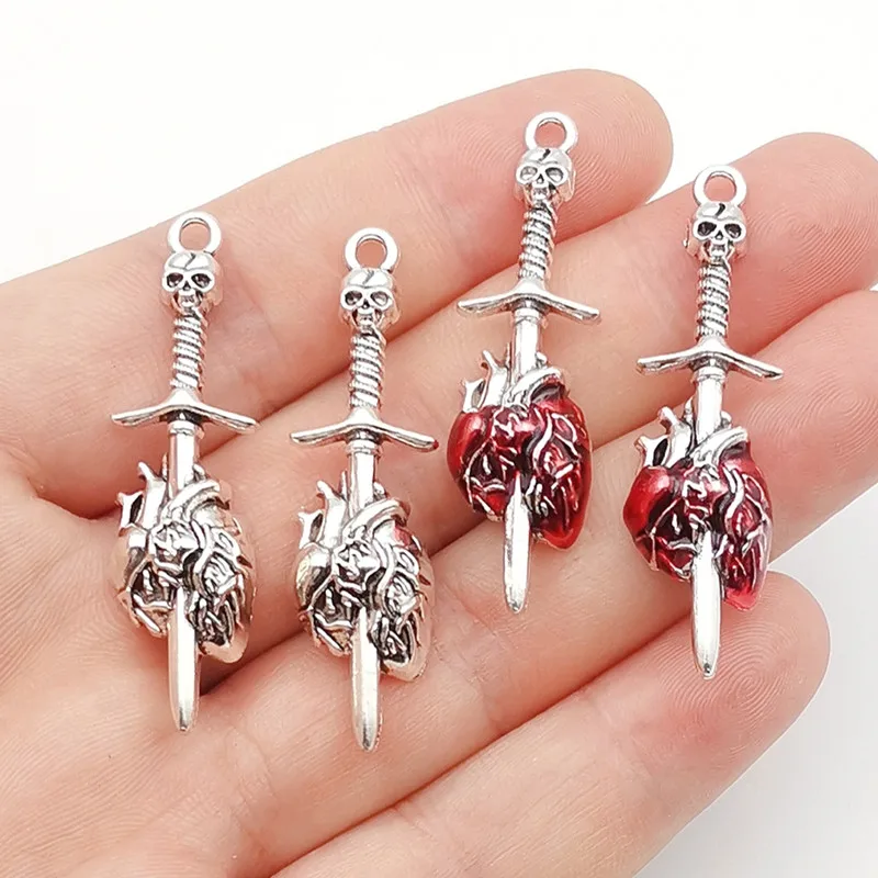 6Pcs-Punk-Gothic-Skull-Sword-Charm-Pendant-Sword-Piercing-Heart-Pendant ...