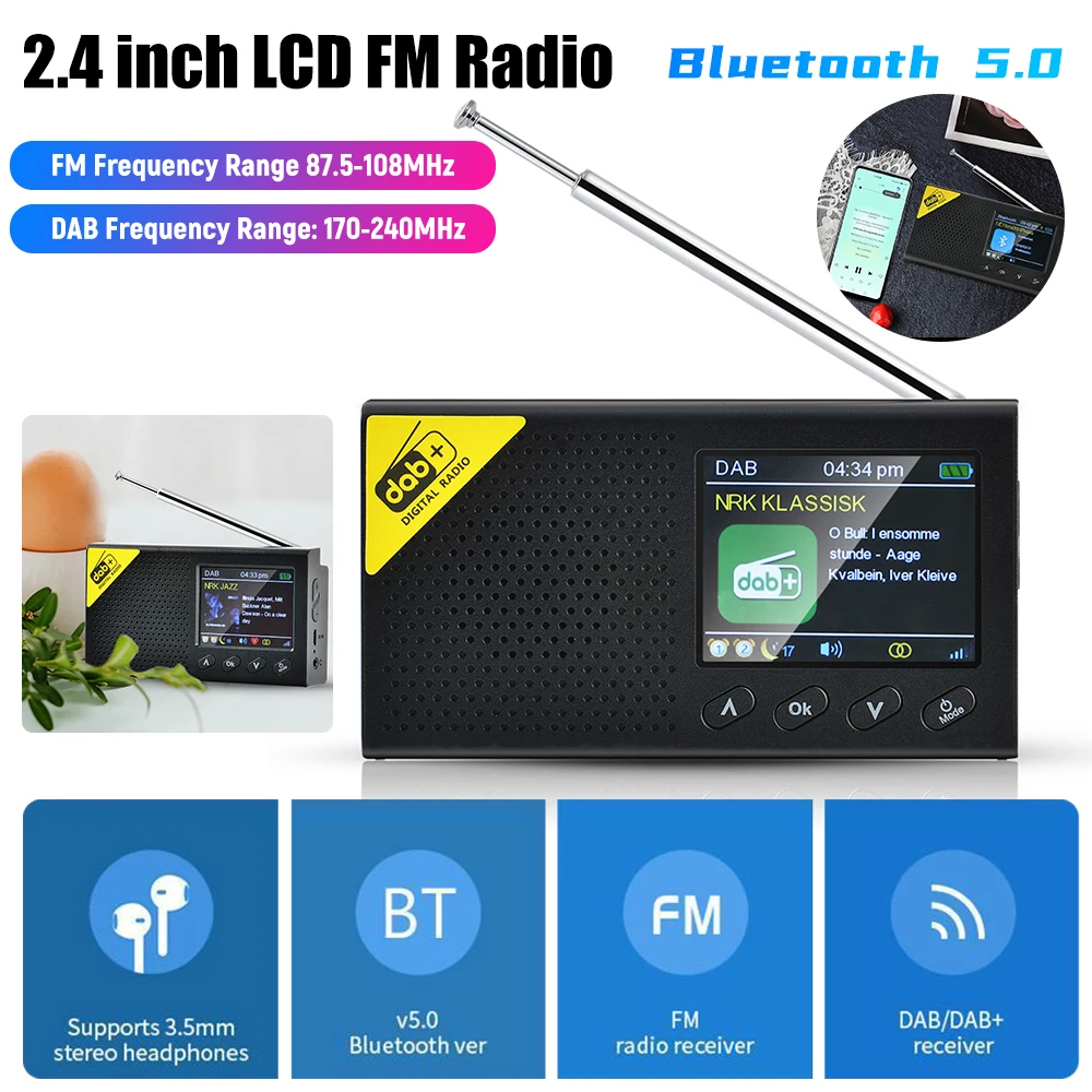 Portable-Digital-Radio-Bluetooth-compatible-5-0-Portable-2-4-inch-LCD ...