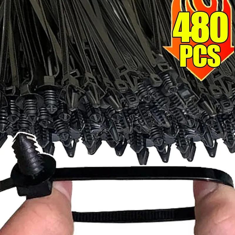 160~480pcs Nylon Snap In Zip Tie Clip Car Auto Fastener Retainer Push ...