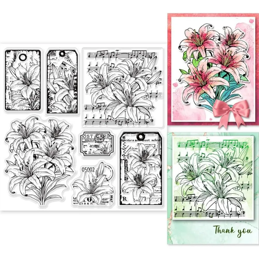 1PC Lily Clear Stamps for DIY Scrapbooking Lily Flower Background Label ...