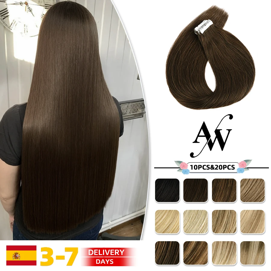 AW-Tape-extensiones-de-cabello-humano-no-Remy-pelo-Natural-suave-liso ...