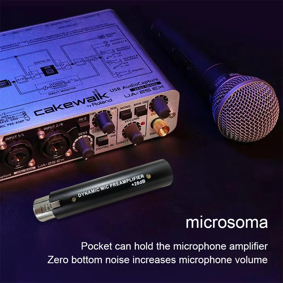 Mic Pre Amplifier Micfuns M1 In-line Microphone Pream, Mic Booster Mic Gain