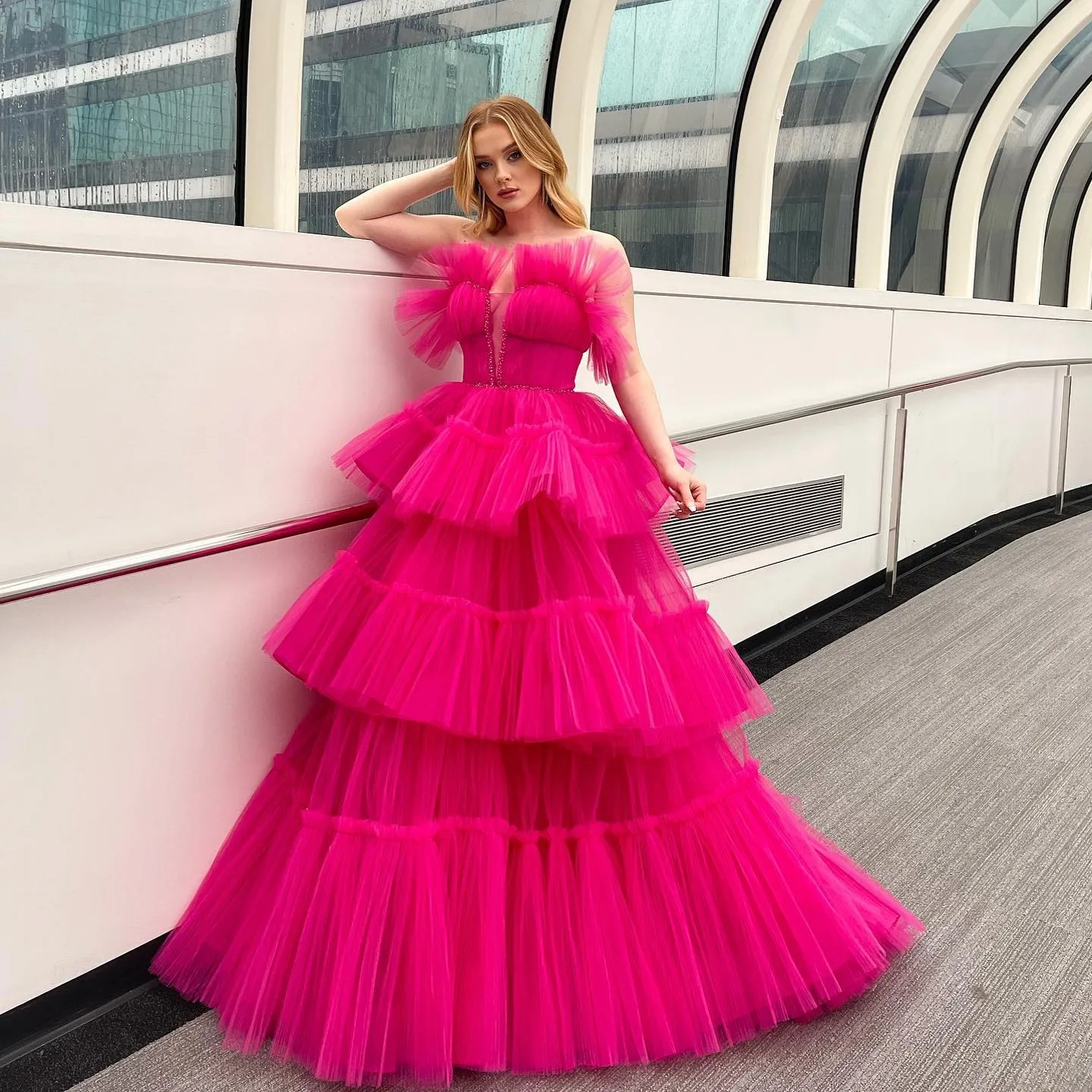 Pretty-Fuchsia-Tiered-Tulle-Formal-Party-Dresses-Strapless-Ruffles-Tutu ...