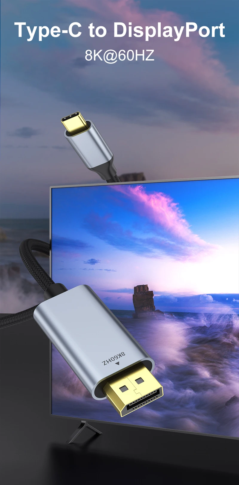 Кабель FSU USB C - DisplayPort 8K, 60 Гц, 4K, 144 Гц, 2K 165 Гц, 2K 165 Type-C - DP Thunderbolt ...