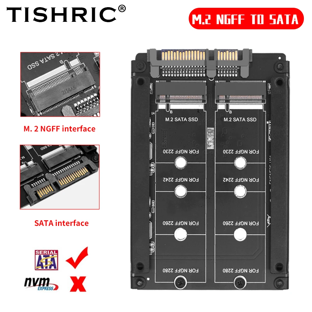 TISHRIC M2 NGFF To SATA Adapter Add On Cards Dual B+M Key M.2 NGFF SSD To 2.5 SATA Case M2 SATA ...