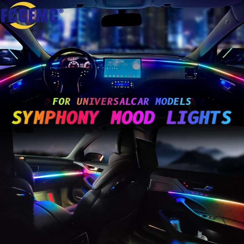 Full Color Streamer Car Ambient Mood Light RGB 64 Color Sound Control ...