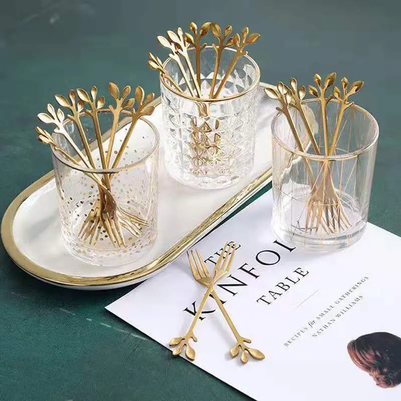 6PCS-Stainless-Steel-Leaf-Fruit-Fork-Set-Household-Creative-Fruit-Sign ...