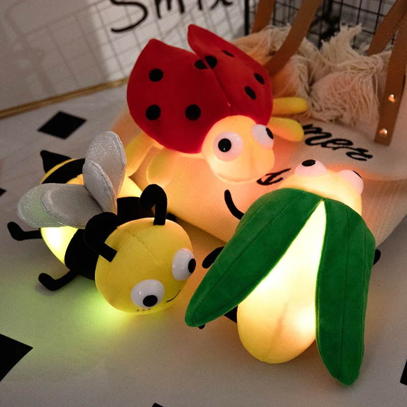 Ladybird Bee Firefly LED Light Stuffed Toy Animals Luminous Plush Dolls ...
