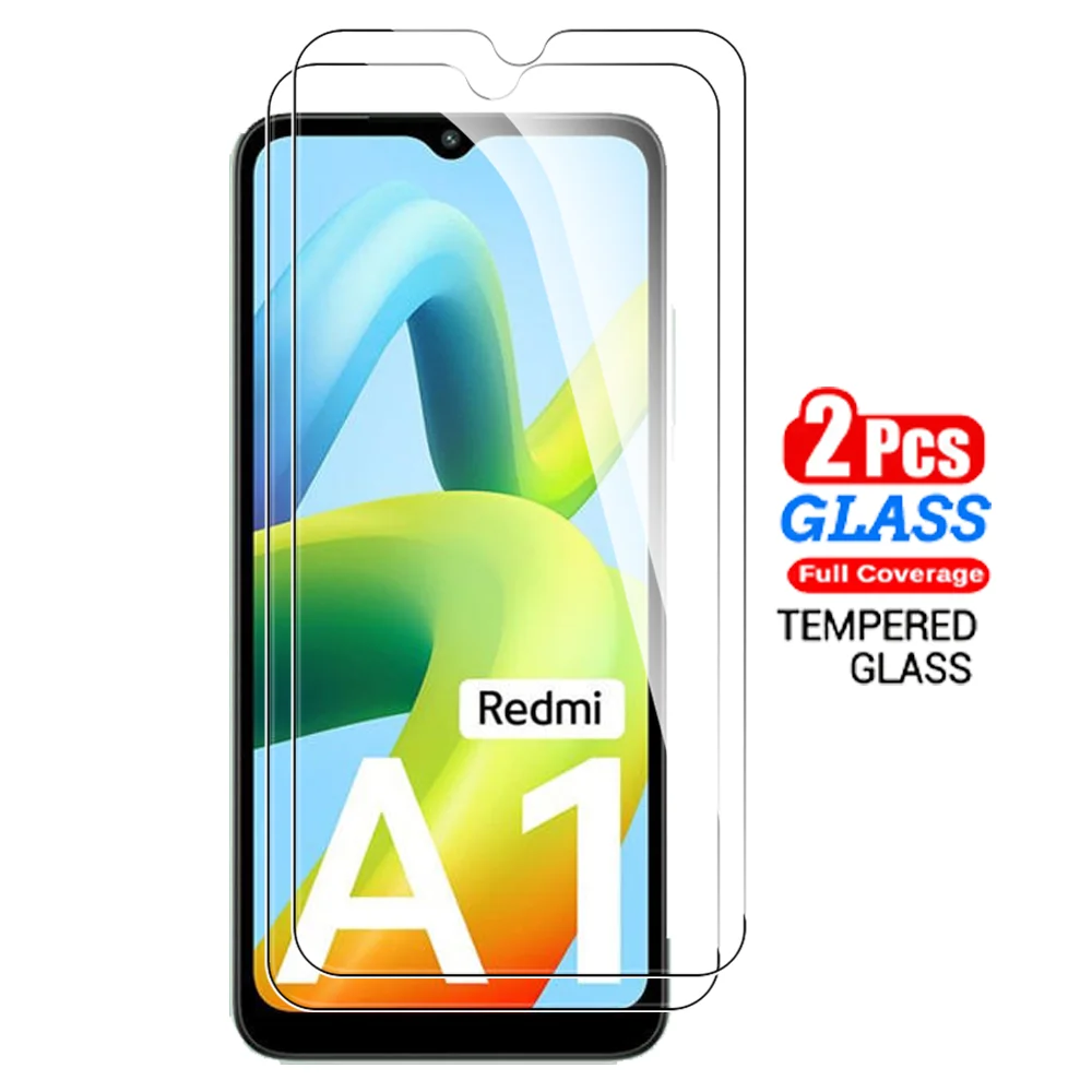 Xiaomi Redmi A1 용 풀 커버 강화 유리 2 개 RedmiA1 용 화면 보호기 Red Mi A 1 6.52 인치 전화 ...